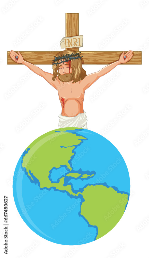 Jesus Christ Crucified with Earth in Hand Stock Vector | Adobe Stock