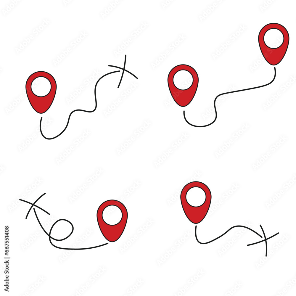 Red pin location icon. Hand drawn sketch style place maker, location ...