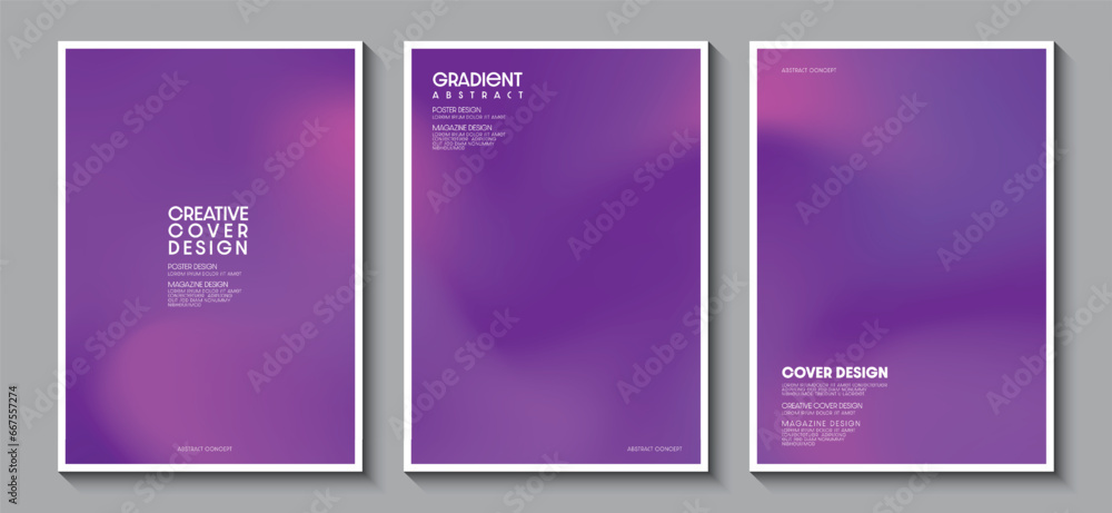Posters set design with abstract blurred purple gradient background ...