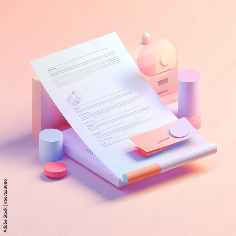 3d animation document pastel color image Stock Illustration | Adobe Stock