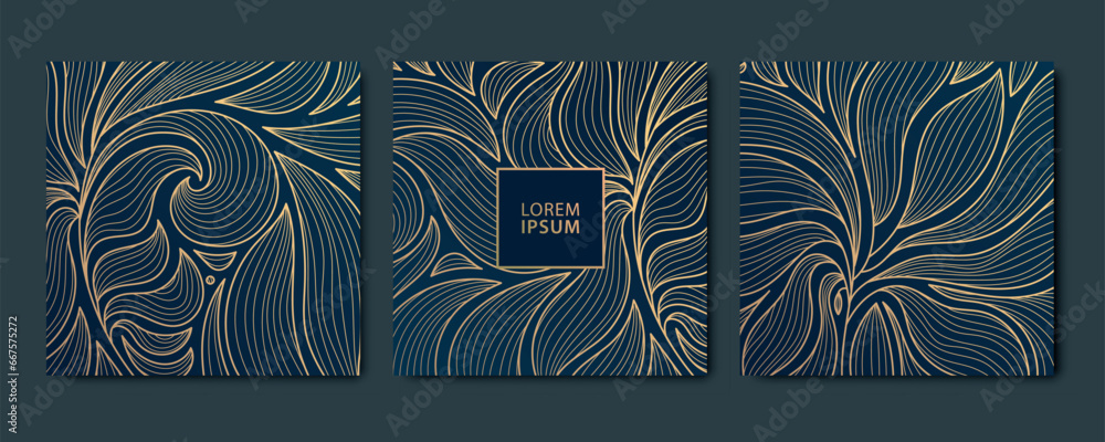 Vector set of abstract luxury golden square cards, post templates for ...