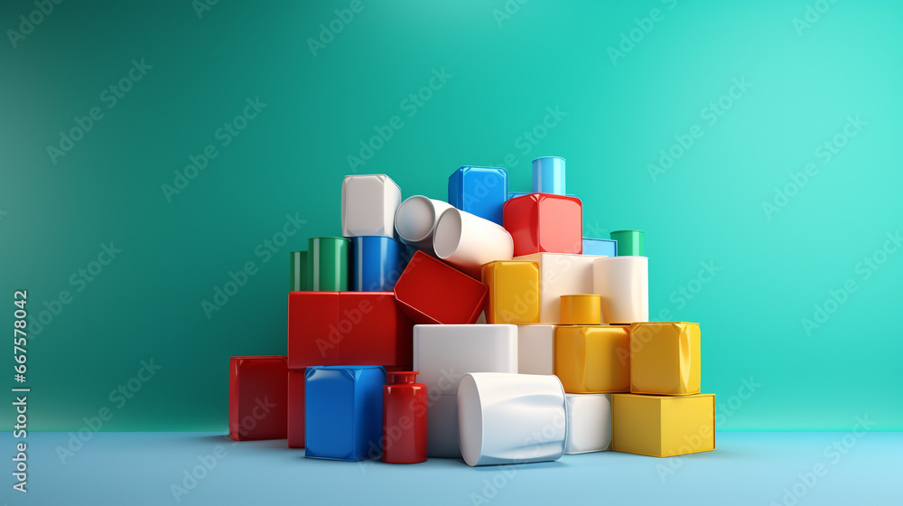 illustration of pile garbage waste plastic on tosca background, bottles ...