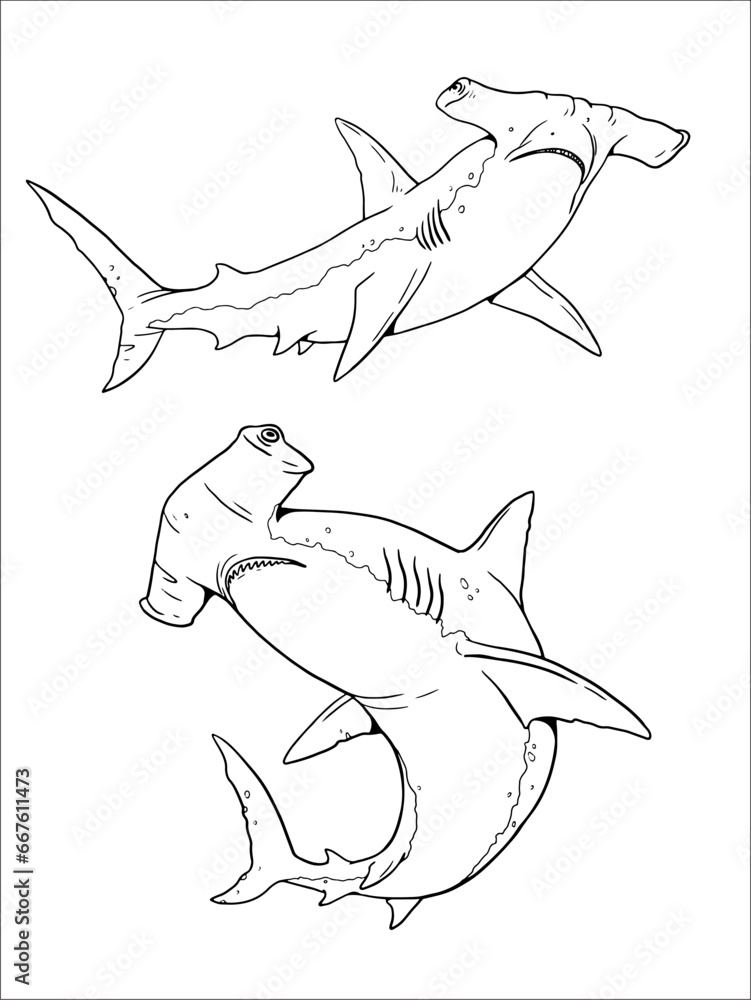 Hammerhead shark to color in. Vector template for a coloring book with ...
