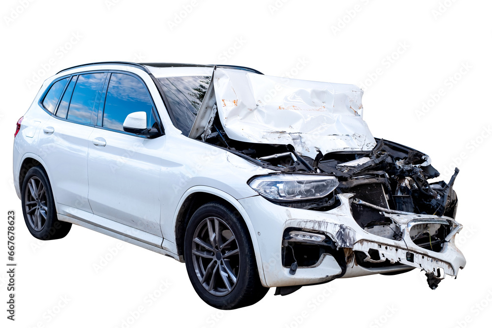 PGN Format, Full body front view of white car get damaged by accident ...
