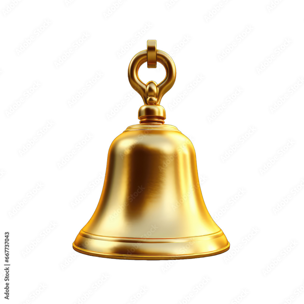3D model of a golden notification bell isolated on transparent and ...