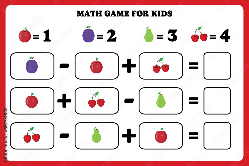 Image vectorielle Stock Math game for kids. Addition and subtraction ...
