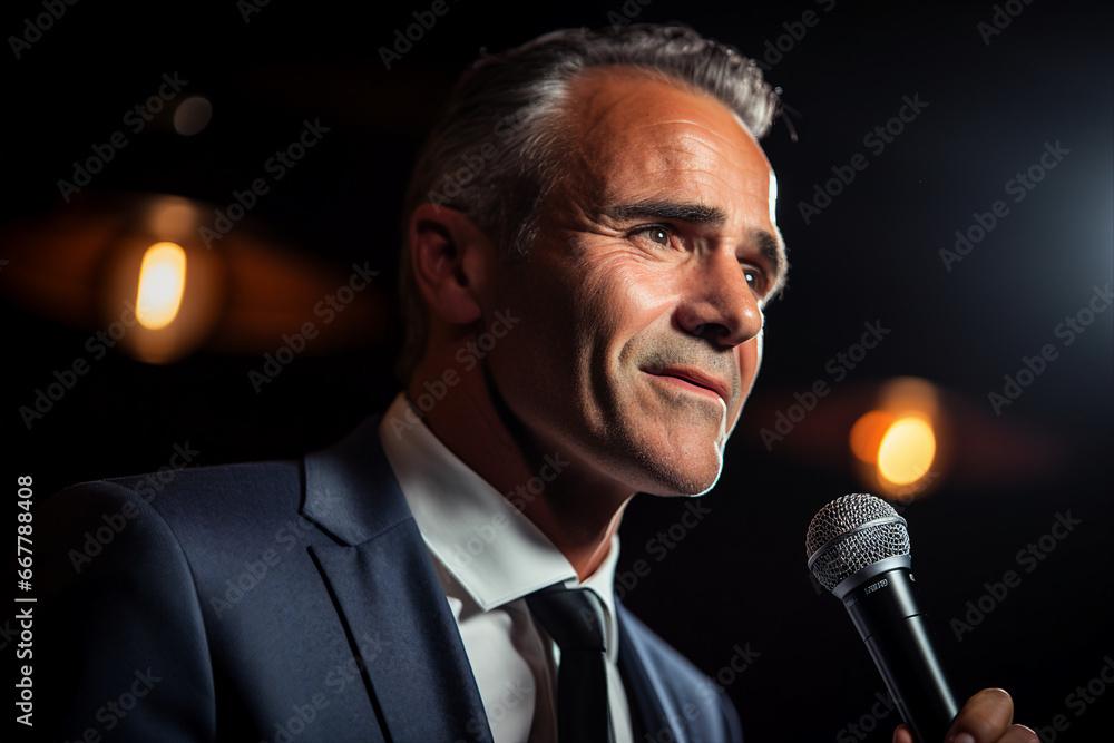 Generative ai technology portrait of talented young singer person on ...