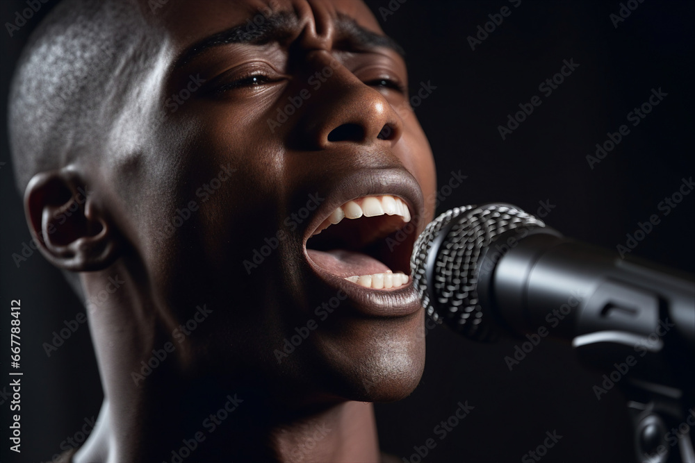 Generative ai technology portrait of talented young singer person on ...