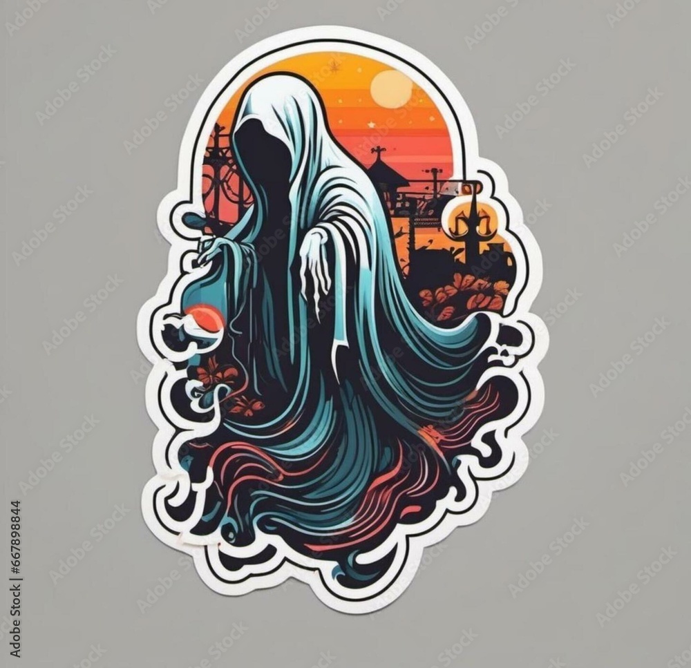Halloween ghost sticker, with its translucent ethereal form, seems to ...