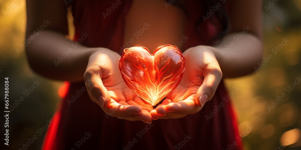 Womans Red Heart Touching Her Chest, Symbolizing the Importance of ...