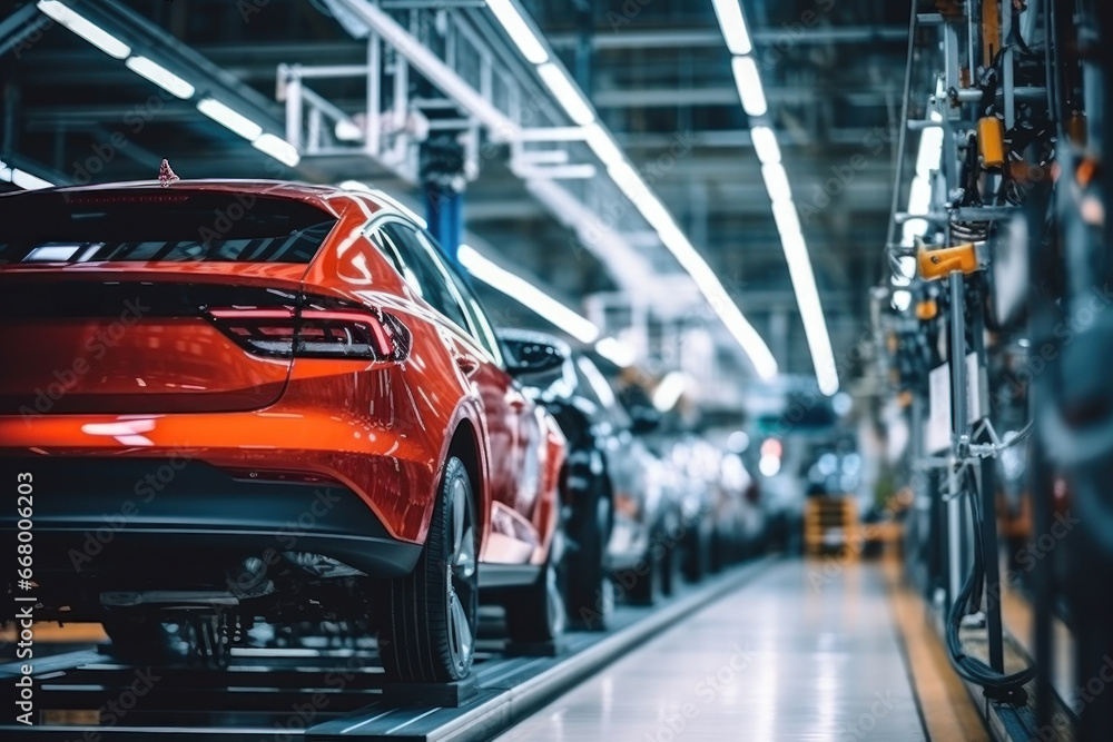 Assembly line for the production of modern cars. The final stage of ...