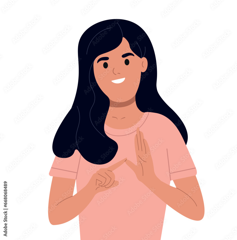 Person communicate in sign language. Deaf and mute African American ...