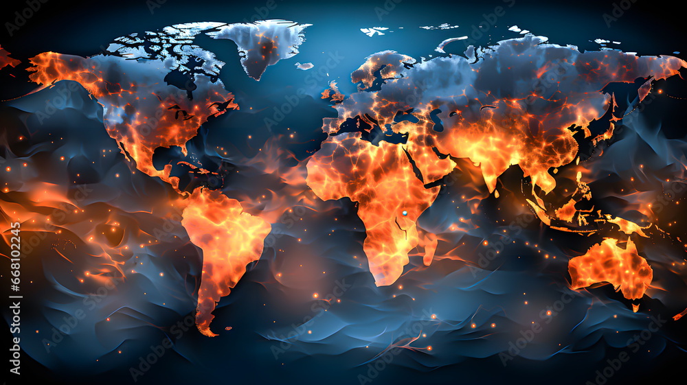 Map of the world showing areas with desertification problems. Concept ...