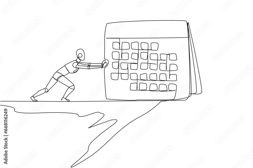 Continuous one line drawing robot pushes a giant desk calendar down ...