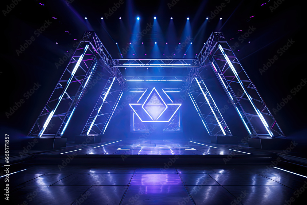 Foto de Stock LED panels stage, laser lights with holographic displays ...