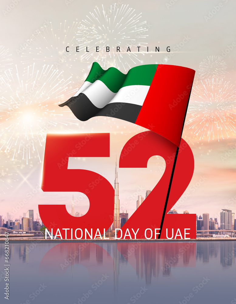 UAE national day celebration with flag. United Arab Emirates celebrates ...