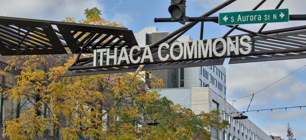 ithaca commons sign at entrance to public pedestrian path downtown ...