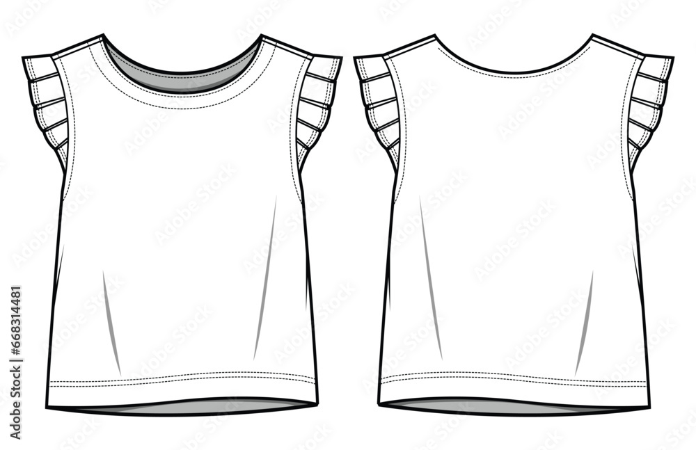 Kids Girls Box Pleat Sleeve T-shirt Top Front and Back View. Fashion ...