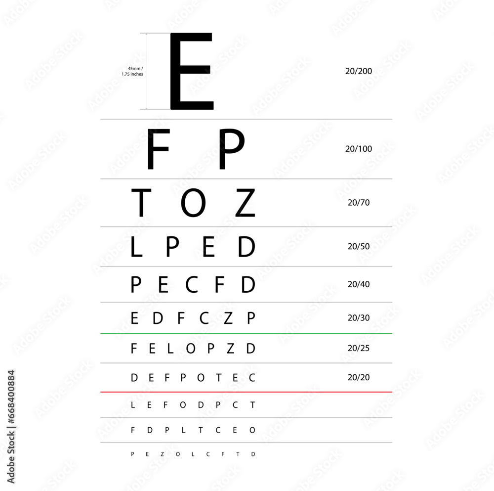 Snellen chart Eye Test medical illustration. line vector sketch style ...
