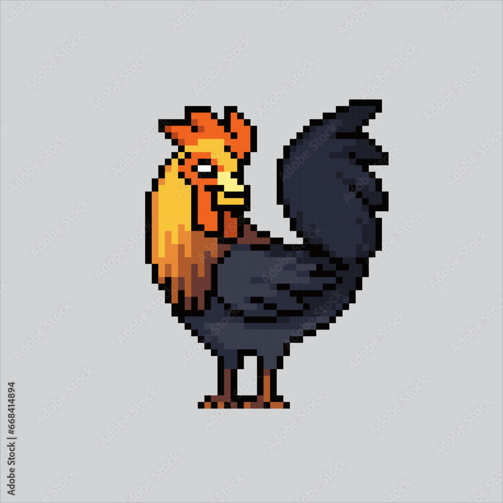 Pixel art illustration Rooster. Pixelated Rooster. Rooster farm ...