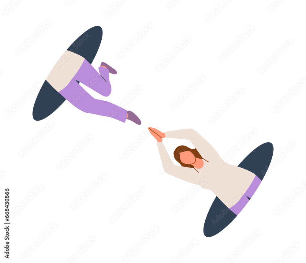 People in hole concept. Woman with teleportation and separation. Young ...