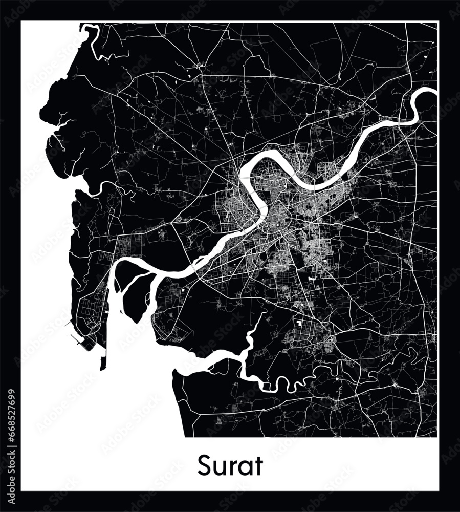 Minimal city map of Surat (India Asia) Stock Vector | Adobe Stock