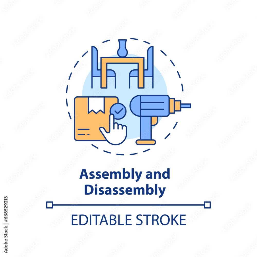 2D editable assembly and disassembly icon representing moving service ...