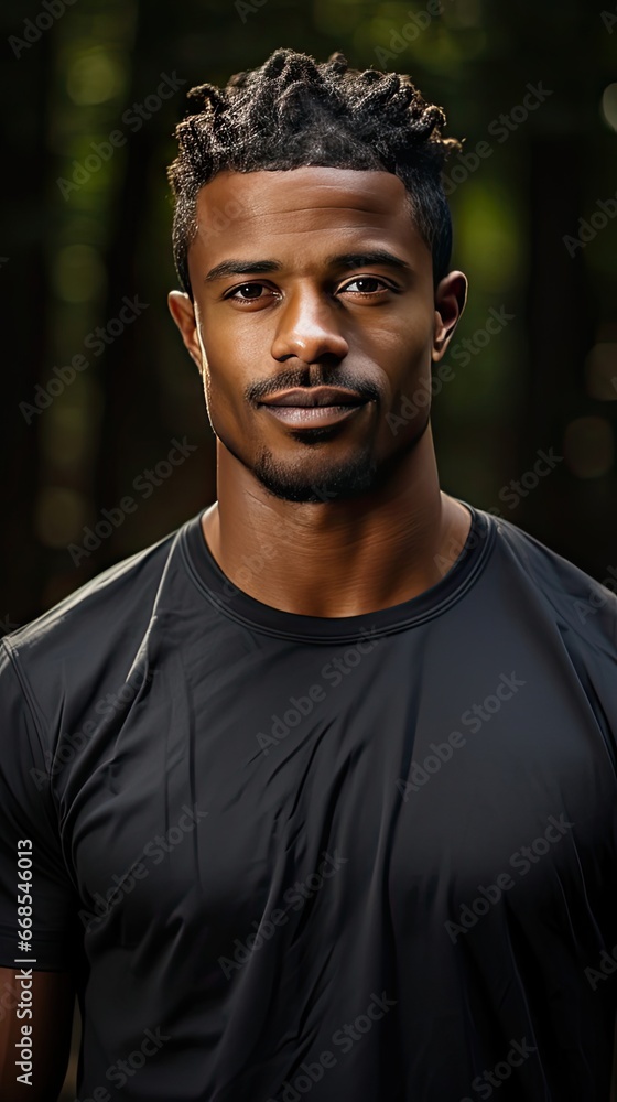 Fit sporty young African man wearing black sportswear relaxing after ...