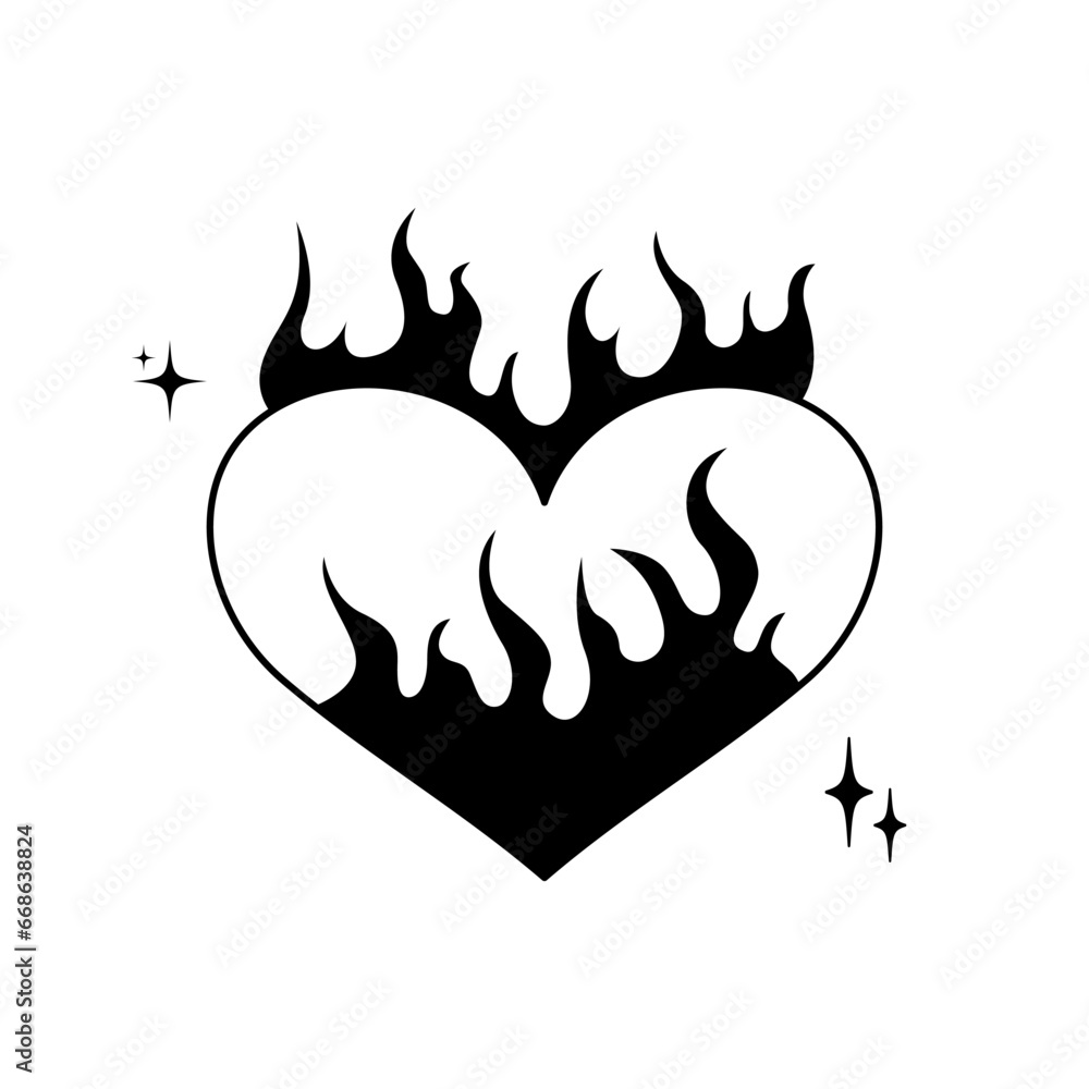 Abstract burning heart tattoo in 2000s gothic style. Symbol of love in ...