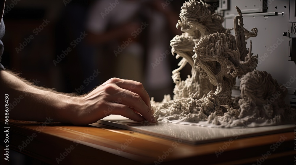 Man removes the finished part from a 3D printer Stock Illustration ...