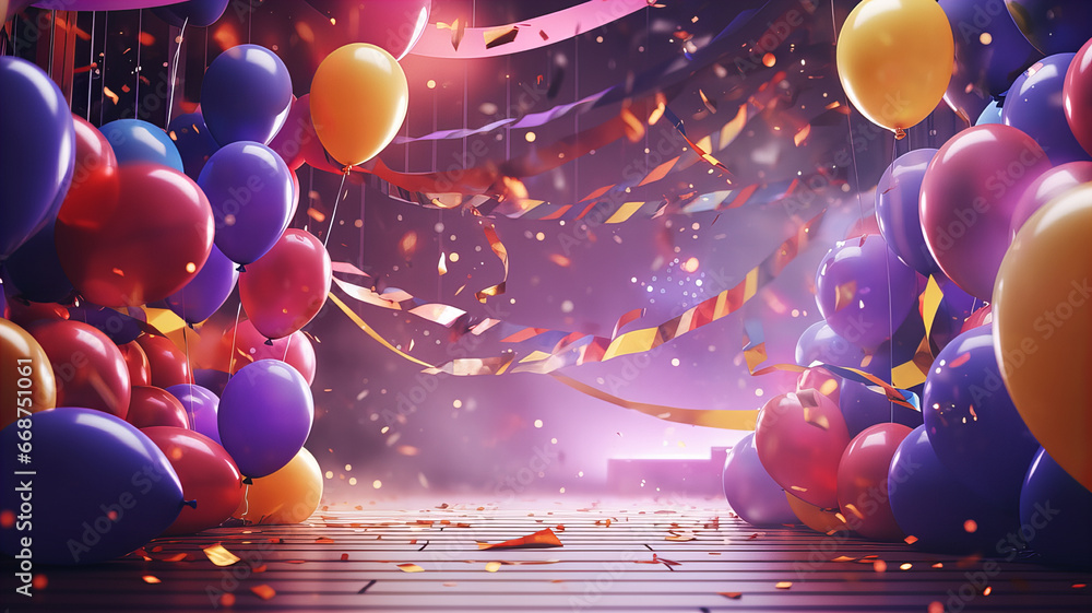 Party background with balloons, confetti, happy new year, 2024 ...