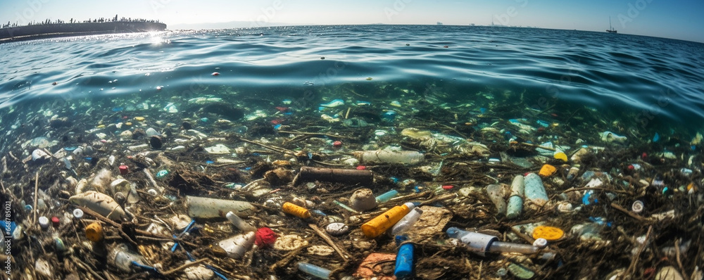 Plastic rubbish pollution in a ocean, environment poses a grave threat ...