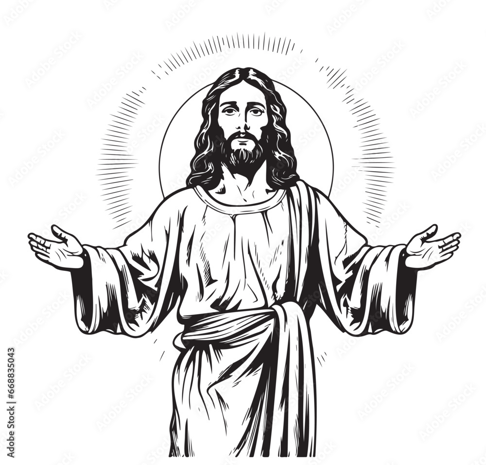 God, Jesus christ, grace, good, ascension concept. Hand drawn ...