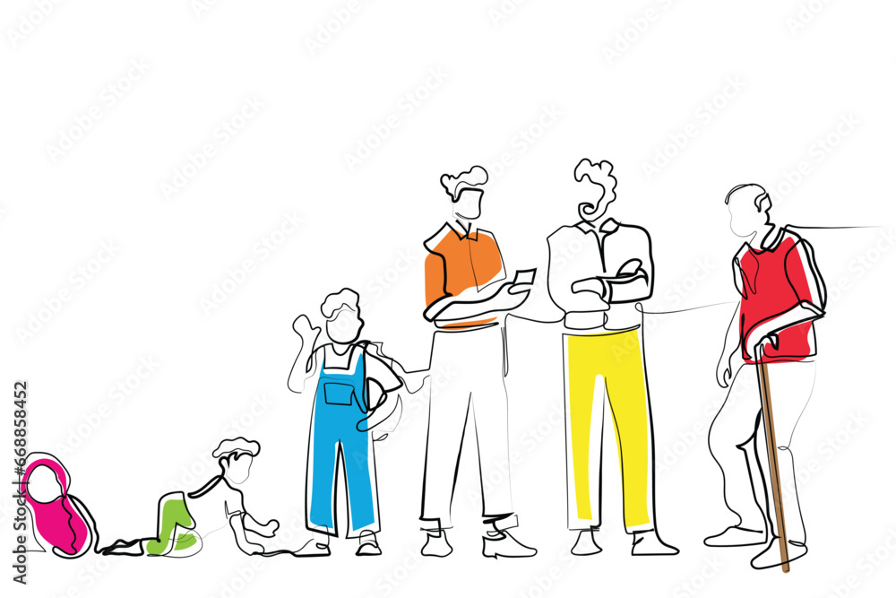 hand drawn line art vector of Stages of Man . Male Character Life Cycle ...