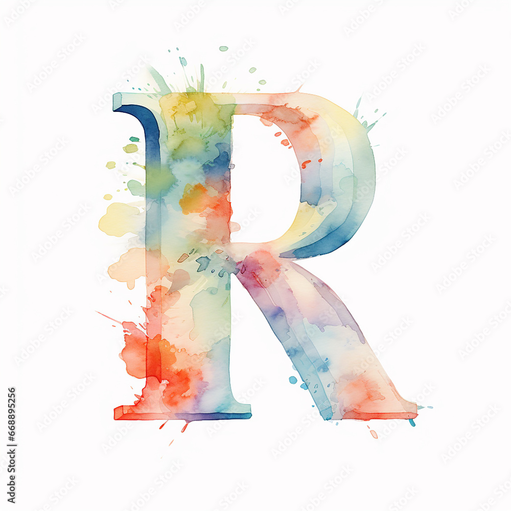 Letra maiúscula "R", estilo aquarela, vetor plano, bordas afiadas, sem ...