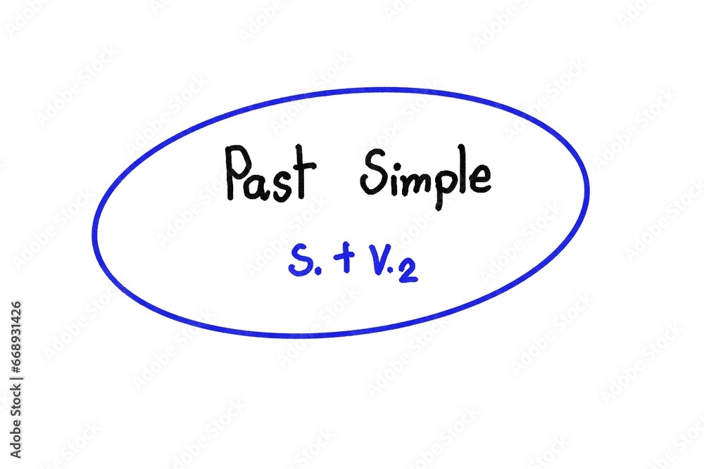 Illustration Stock Handwritten text of words "Past Simple, S.+V.2" in ...