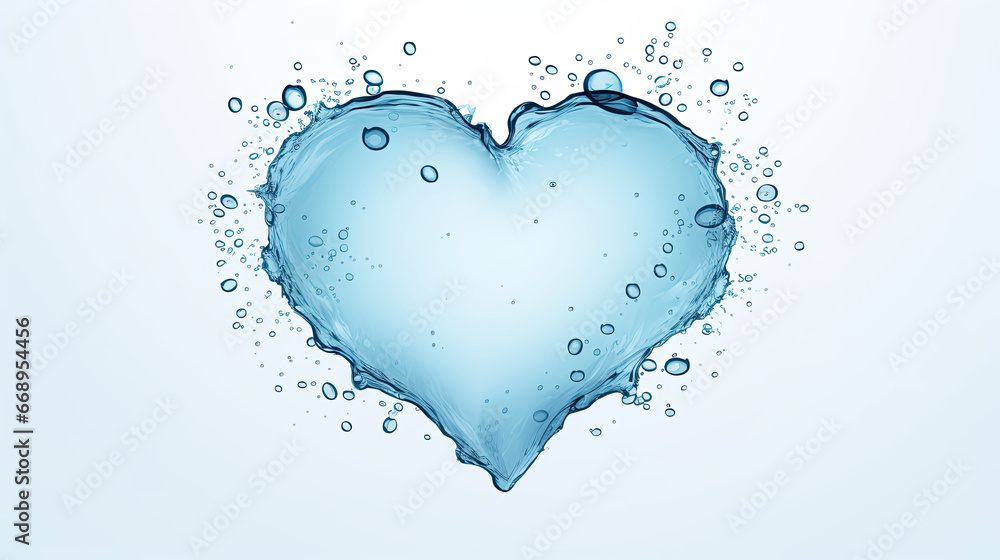 Water in the shape of a heart over white background. Symbolizing ...