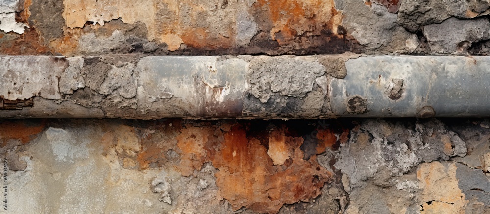Abstract urban picture featuring an ancient stone wall and a rusty ...