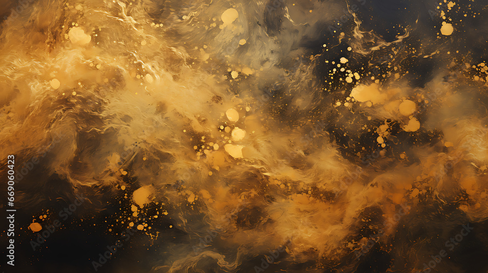 Rich, lustrous golden liquid forms intricate, organic patterns ...