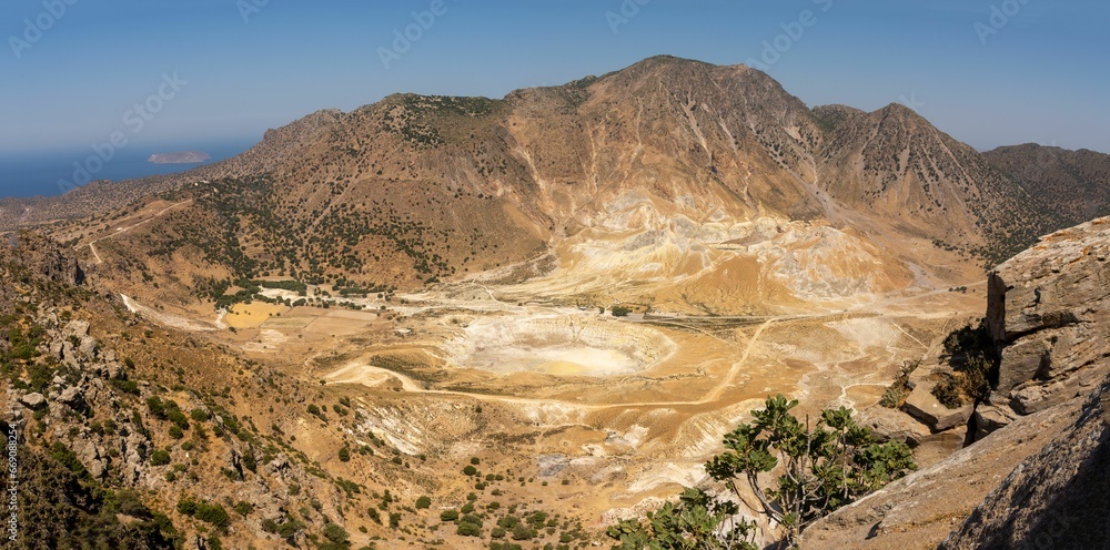 Stefanos crater of volcano in Nisiros, Kos, Dodecanese, Greece with ...