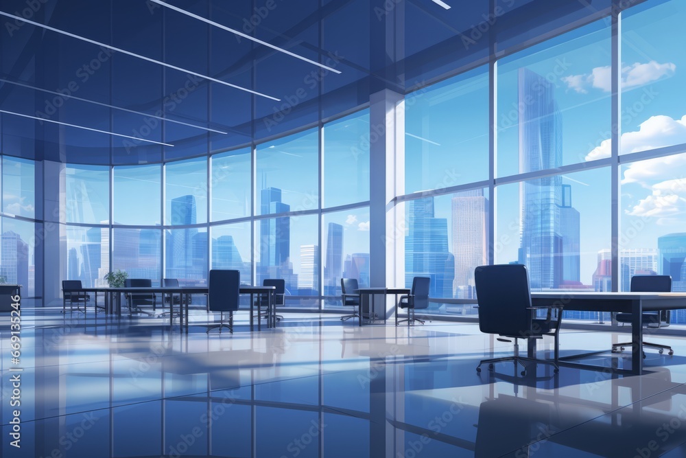 Empty Modern office building with glass walls and windows with much ...