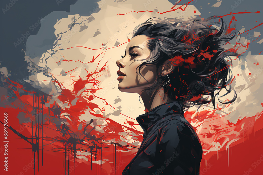 visual representation of an awful mind and rushing thoughts. Side view ...