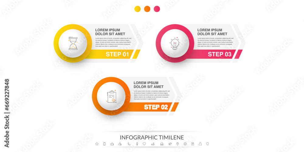 Business vector infographics with three circles and arrows. Timeline ...
