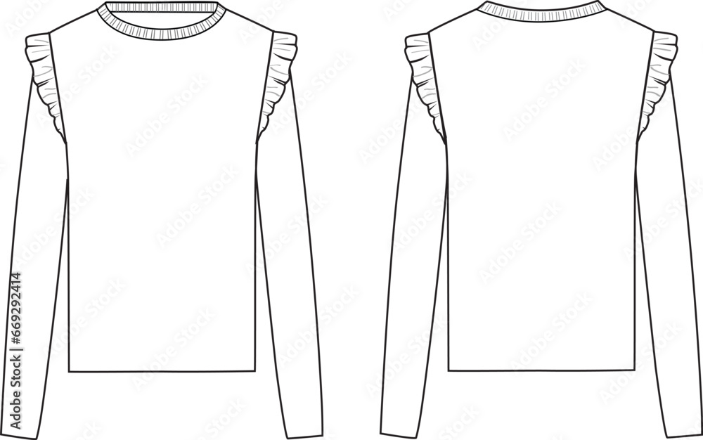 Women's Frill Shoulder Detail Top. Technical fashion illustration ... Women's Frill Shoulder Detail Top. Technical fashion illustration ...