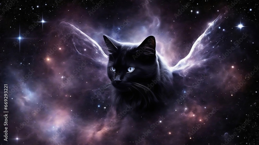 Cat in space and nebula. Gas cloud. Cosmic art. Galactic art. 4K - 8K ...