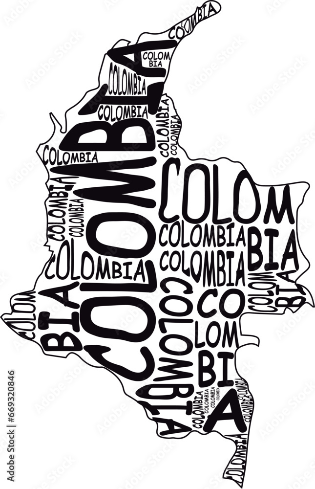 typographic vector map of Colombia Stock Vector | Adobe Stock