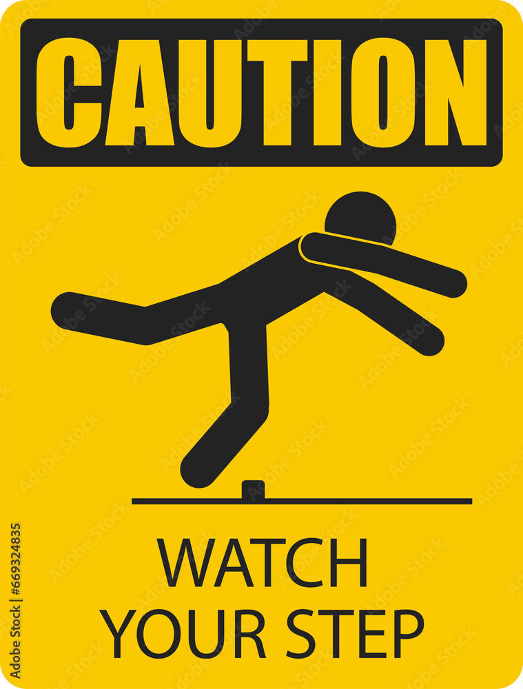 Printable rectangle yellow caution sign fall risk, watch your step ...