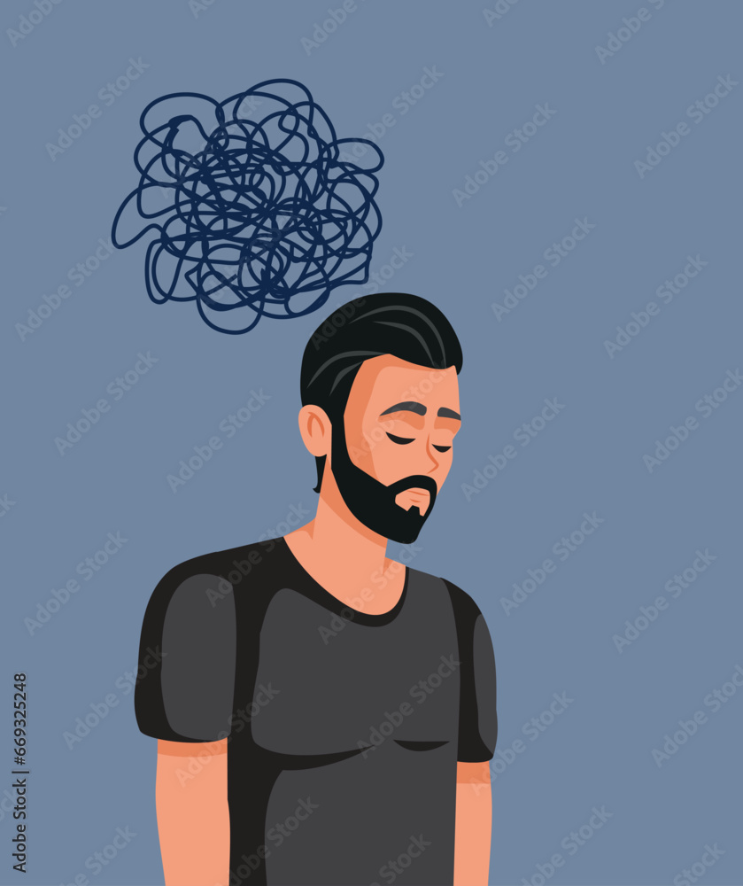 Sad Unhappy Man Having Negative Thoughts Vector Cartoon Illustration ...