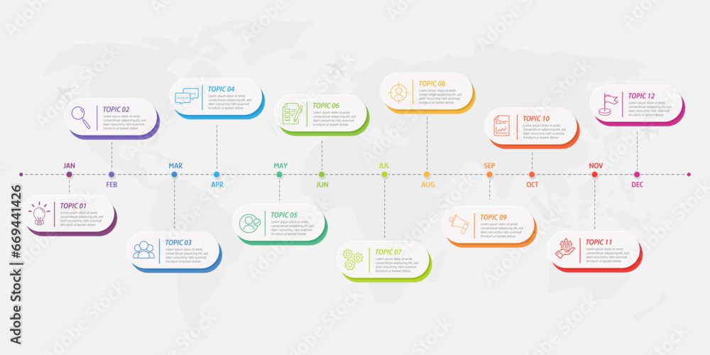 Timeline Creator infographic template. 12 months timeline journey, 1 ...