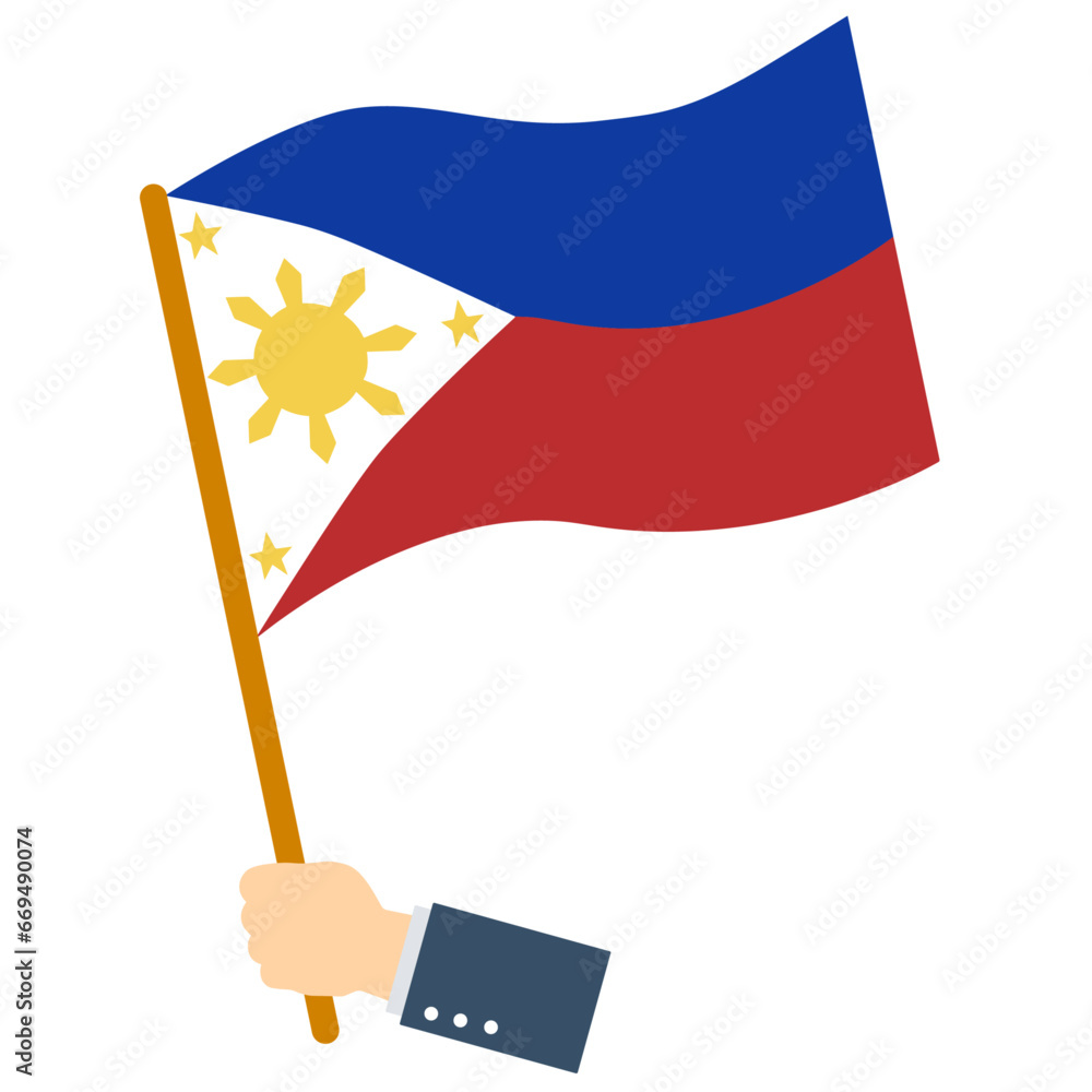 Hand holding Philippine flag with line art style. Philippine flag ...